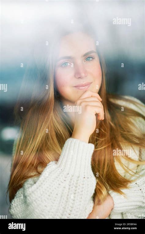 Beauty Portrait Of Young Pretty 20 Year Old Female Model Girl Looking