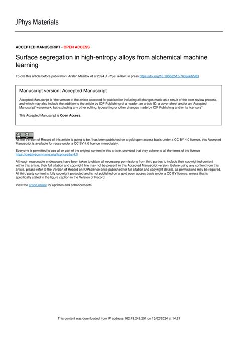 Pdf Surface Segregation In High Entropy Alloys From Alchemical Machine Learning