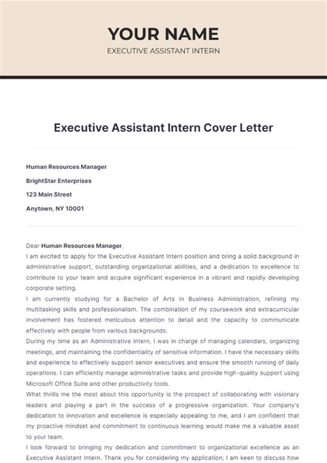 Free Executive Assistant Intern Cover Letter Template To Edit Online