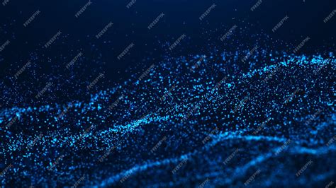 Premium Photo Wave Of Particles Futuristic Blue Dots Background With A Dynamic Wave Big Data