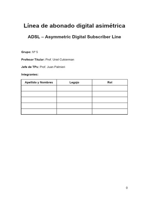 Grupo 5 Línea De Abonado Digital Asimétrica Adsl Asymmetric Digital Subscriber Line Pdf
