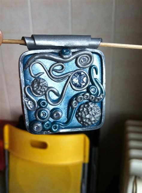 Polymer Clay Pendant With Swarowsky Crystals Polymer Clay Pendant
