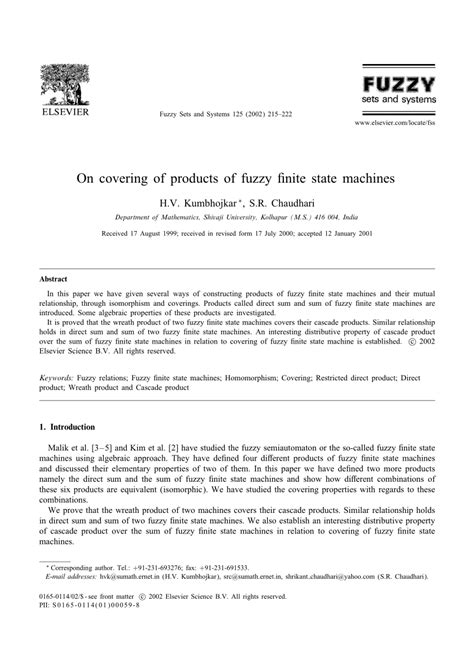Pdf On Covering Of Products Of Fuzzy Finite State Machines