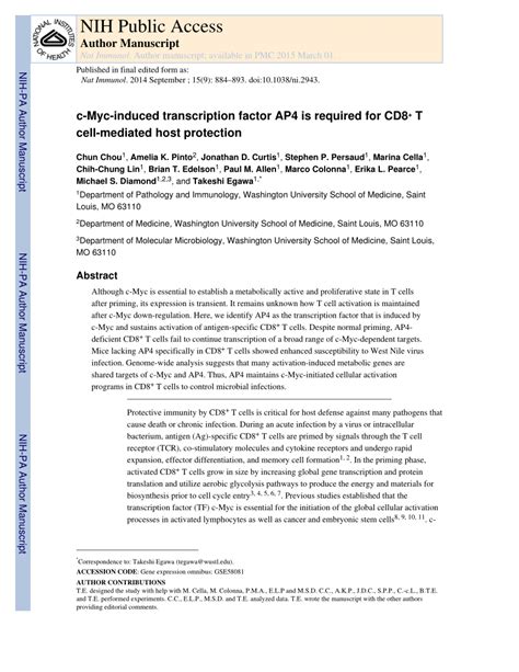 Pdf C Myc Induced Transcription Factor Ap4 Is Required For Host Protection Mediated By Cd8 T