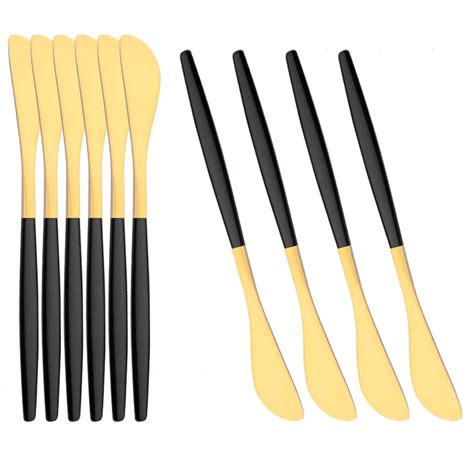 스테인레스 스틸 버터 나이프 블랙 골드 10pcs 치즈 디저트 잼 스프레더 크림 나이프 치즈 주걱 칼 디저트 도구