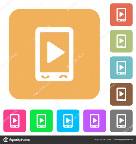 Mobile Play Media Flat Icons Rounded Square Vivid Color Backgrounds Stock Vector By