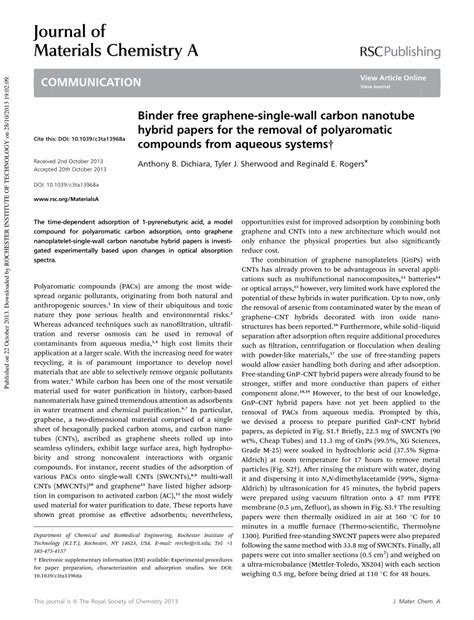 Pdf Binder Free Graphene Single Wall Carbon Nanotube Hybrid Papers