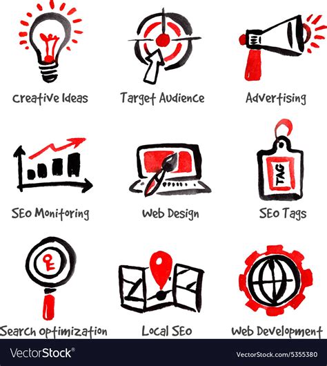 Seo And Internet Optimization Icon Set Hand Drawn Vector Image