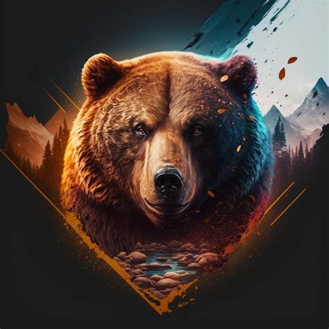 멋진 곰 일러스트 디자인 프리미엄 사진