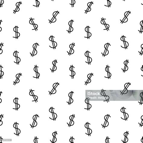 달러 는 원활한 패턴을 표시합니다 흰색 배경에 검은 달러 아이콘 손으로 그린 돈 기호 벡터 일러스트 포장지 직물 벽지 직물에