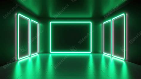 무료 미래 지향적인 네온 불빛과 빛나는 라인 멋진 3d 렌더링된 인테리어 디자인 Ppt 배경 Slidesdocs