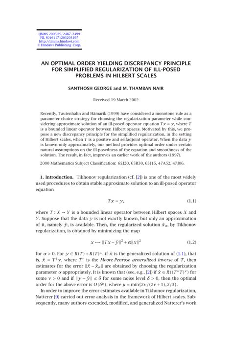 Pdf An Optimal Order Yielding Discrepancy Principle For Simplified Regularization Of Ill Posed