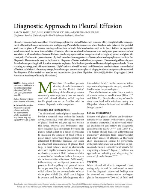 Solution Diagnostic Approach To Pleural Effusion Studypool