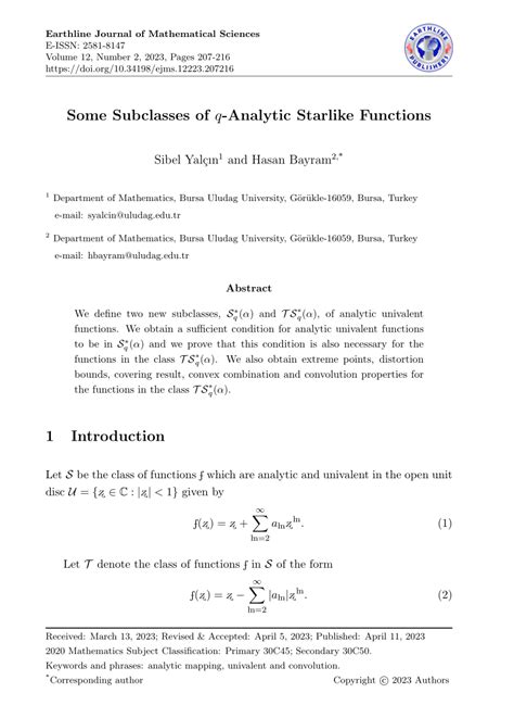 Pdf Some Subclasses Of Q Analytic Starlike Functions
