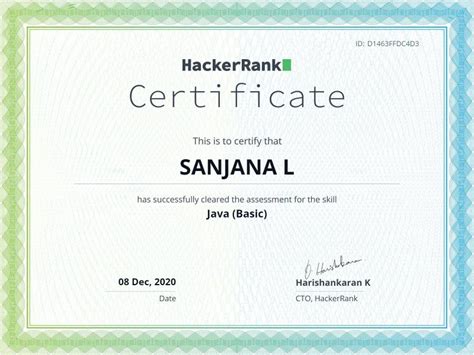 Sanjana L On Linkedin Certificate Java Hackerrank