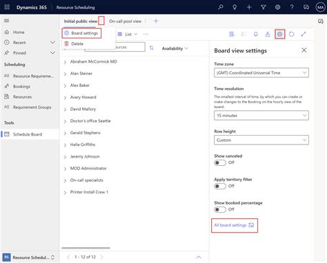 Schedule Board Tab Settings Dynamics 365 Field Service Microsoft Learn