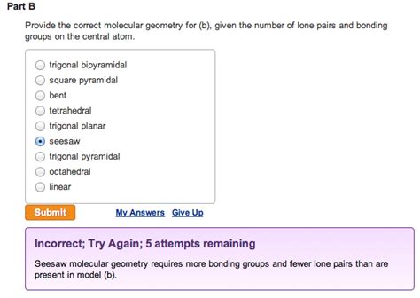 Solved Provide The Correct Molecular Geometry For C Given