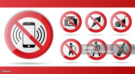 빨간색 금지 정지 표지판 경고 항목 없음 액세스 기호 없음 벡터 그래픽 일러스트레이션 개체 전화 전화 카메라 사진 아이스크림