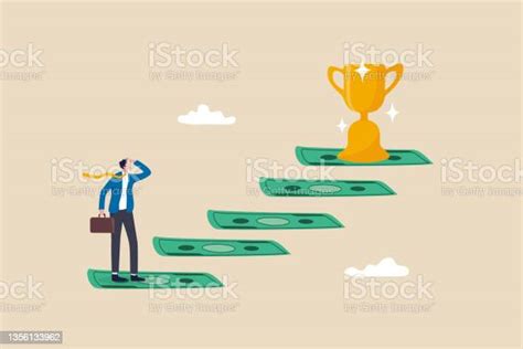 돈 성공 재정적 독립적 또는 재정적 자유 소득 성장 또는 자산 관리 또는 투자 기회 개념에 계단 목표를 달성하기 위해 돈 계단에