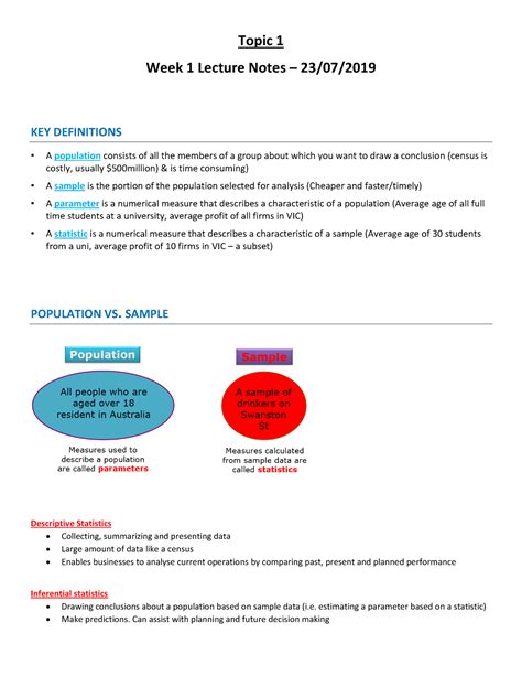 Business Statistics Notes Pdf Topic 1 Week 1 Lecture Notes 2307