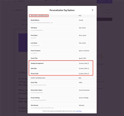 inserting dynamic fields in emails splash help center