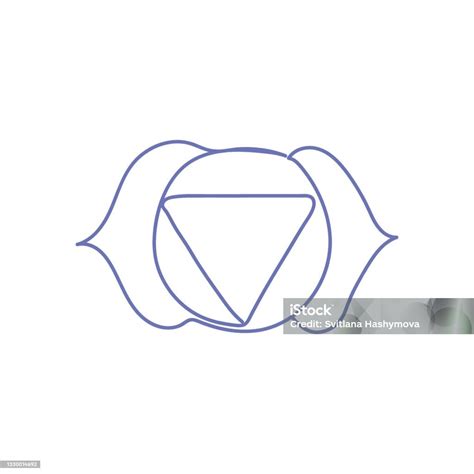 인디고 블루 아즈나 차크라가 한 줄로 그려졌습니다 선형 요가 기호 에너지 기호 균형 불교 힌두교 레이키 영적 성장 난교 벡터