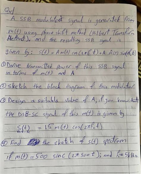 Solved Q4 A Ssb Modulated Signal Is Generaled From Mt Solved Q4 A Ssb Modulated Signal Is Generaled From Mt
