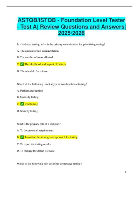 Astqb Istqb Foundation Level Tester Test A Review Questions And Answers 2025 2026 Istqb