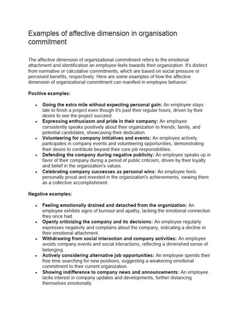 Examples Of Affective Dimension In Organisation Commitment Pdf