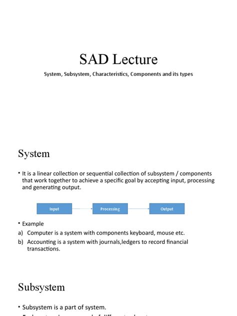 Sad Lecture System Subsystem Characteristics Components And Its Types Pdf