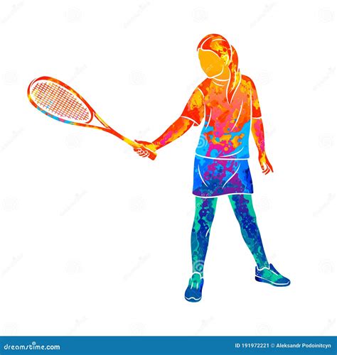 Abstract Young Woman Does An Exercise With A Racket On Her Right Hand In Squash Squash Game