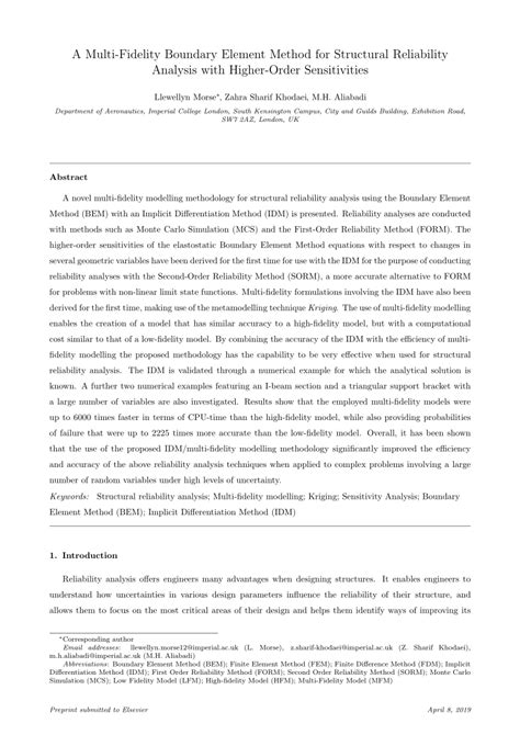 Pdf A Multi Fidelity Boundary Element Method For Structural Reliability Analysis With Higher