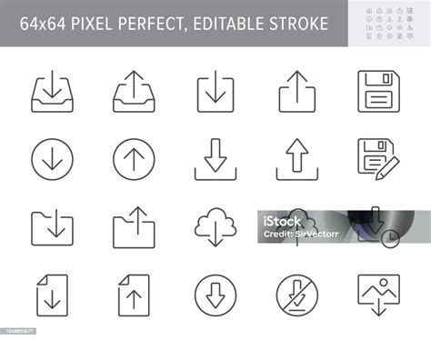 라인 아이콘을 다운로드합니다 벡터 그림에는 업로드 클라우드 스토리지 폴더 화살표 문서 Diskette 웹 버튼용 플로피 디스크 윤곽 선보기 그림 아이콘이 포함됩니다