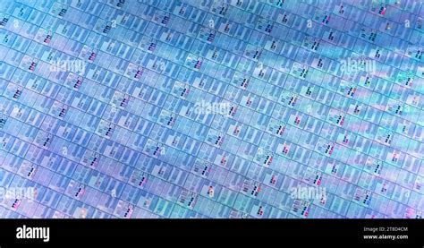 Silicon Wafer Semiconductor With Neon Color Integrated Circuits To Manufacture Cpu And Gpu