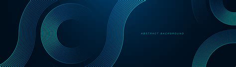 빛나는 파란색 원 선이 있는 진한 파란색 추상적인 배경 기하학적 줄무늬 라인 아트 디자인 모던한 반짝이는 블루 라인 미래 기술 개념입니다 가로 배너 템플릿입니다 벡터 그림