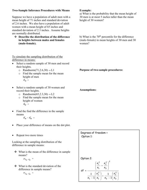 Two Sample Inference Procedures With Means