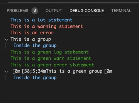Console Groups Show Escape Codes Instead Of Interpreting Them Issue Microsoft Vscode