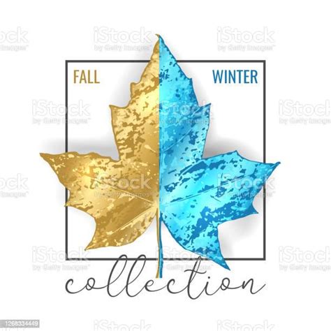 가을 겨울 패션 컬렉션 포스터 배너 전단지 단풍나무는 프레임의 흰색 배경에 노란색과 파란색을 남깁니다 벡터 그림입니다 0명에