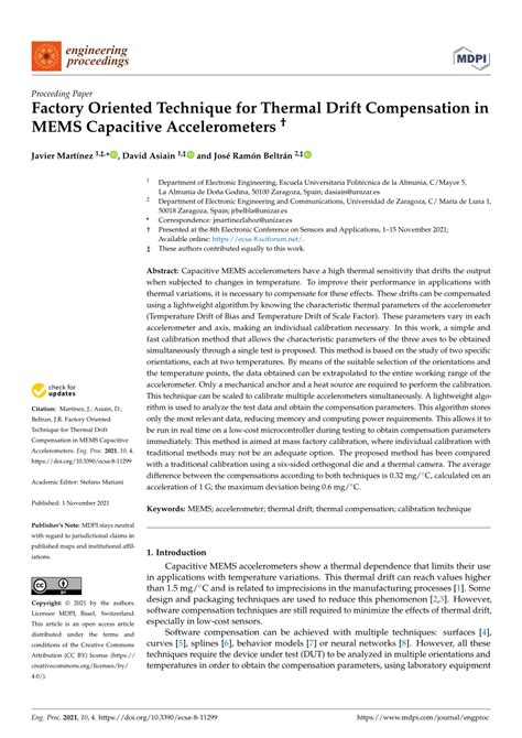 Pdf Factory Oriented Technique For Thermal Drift Compensation In Mems Capacitive Accelerometers