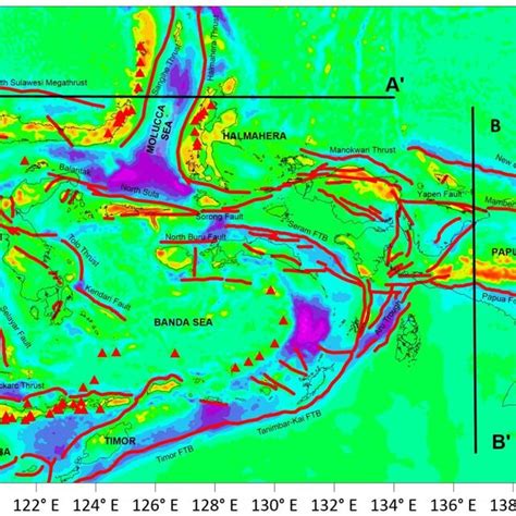 Gravity Disturbance Egm2008 Faults Are Symbolized By A Red Straight