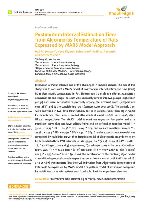 Pdf Postmortem Interval Estimation Time From Algormortis Temperature
