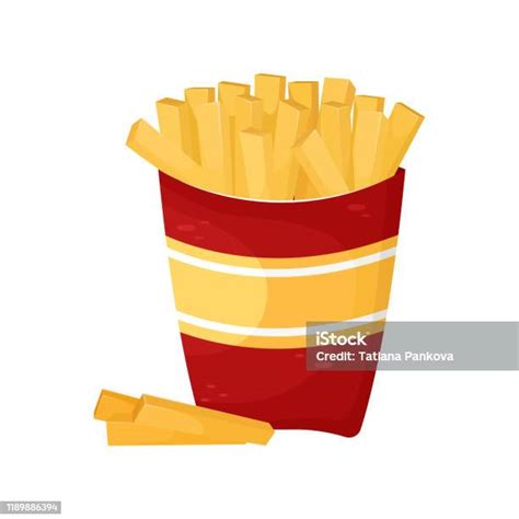 골판지 포장에 맛있는 감자 튀김 패스트 푸드의 벡터 그림입니다 정크 푸드 Salty Snack에 대한 스톡 벡터 아트 및 기타