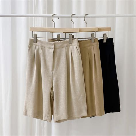 여성 린넨 정장 반바지 5부 밴딩 핀턱 구김없는 스판 여름 홈쇼핑 슬랙스 버뮤다 팬츠