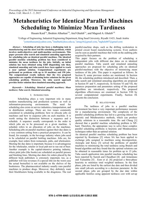 Pdf Metaheuristics For Identical Parallel Machines Scheduling To Minimize Mean Tardiness