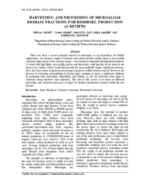 Harvesting And Processing Of Microalgae Biomass Fractions For Biodiesel Production A Review