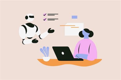 인공지능과 함께 일하는 터 일러스트레이션 프리미엄 벡터