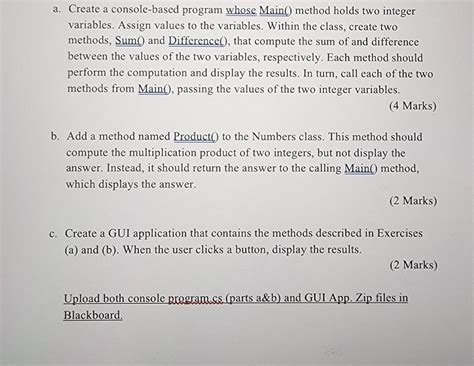 Solved A Create A Console Based Program Whose Main Method