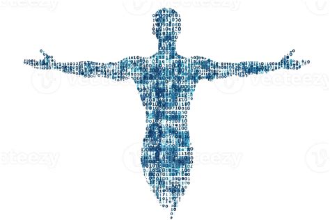 A Digital Figure With Outstretched Arms Composed Of Binary Code Symbolizing Technology And Data
