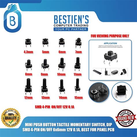 MINI PUSH BUTTON TACTILE MOMENTARY SWITCH DIP SMD PIN ON OFF X Mm V A BEST FOR PANEL