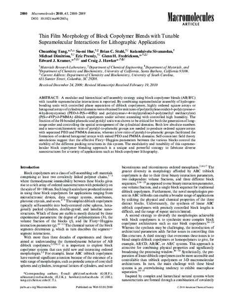 Pdf Thin Film Morphology Of Block Copolymer Blends With Tunable Supramolecular Interactions